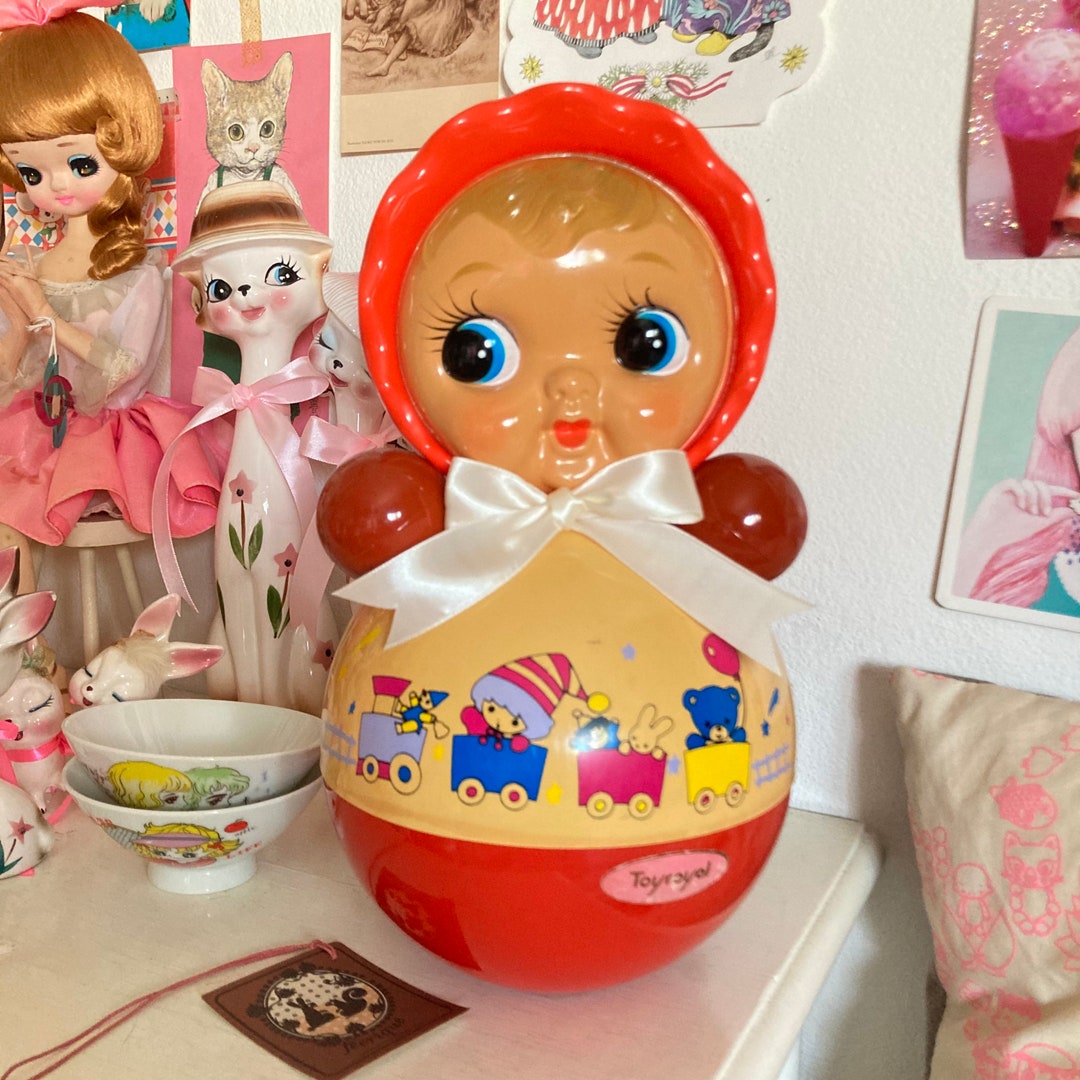 Cute Vintage BIG 13" White & Red Roly Poly Doll Toy From Japan - Etsy