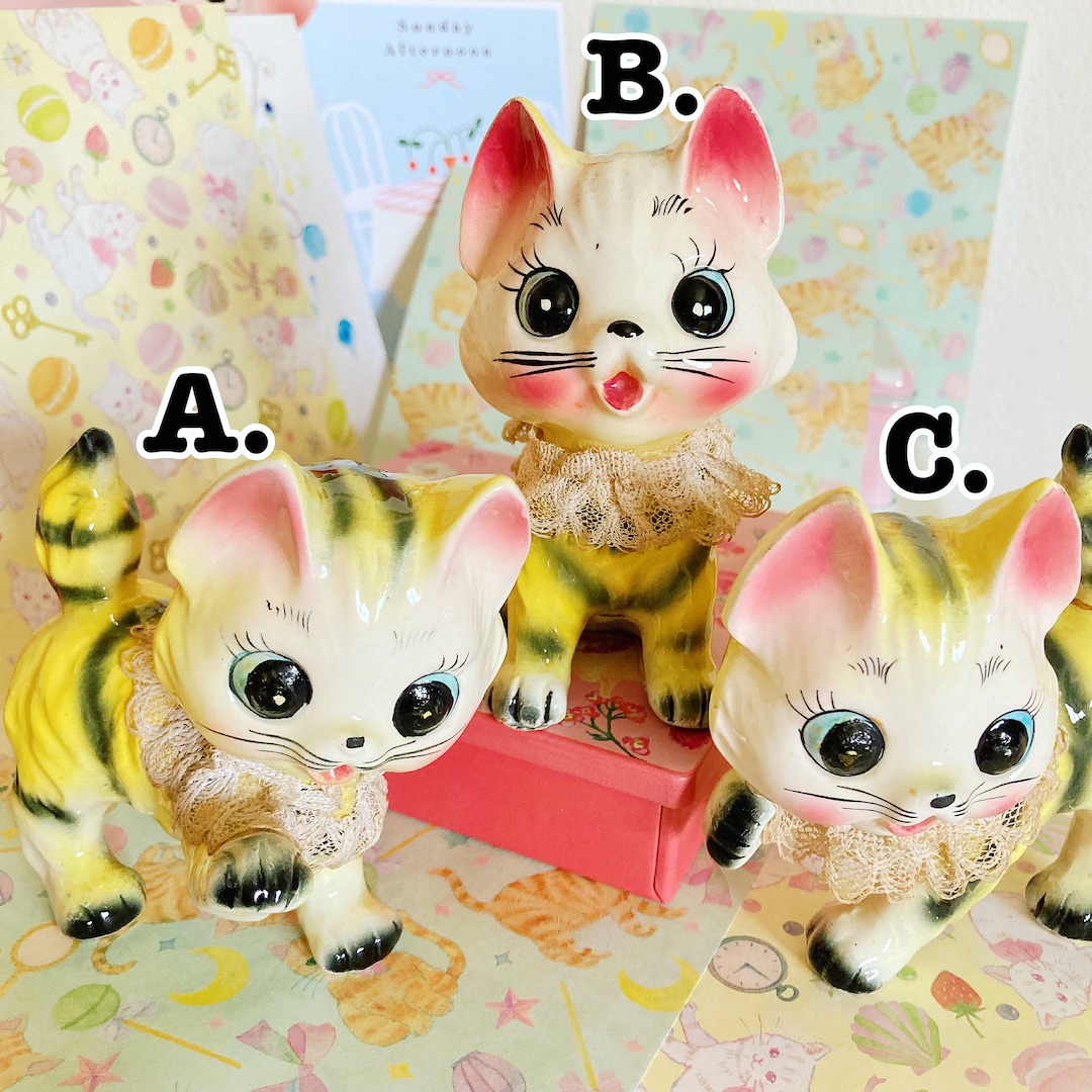 Cute Vintage 60s-70s Yellow Tiger Cat With Lace Collar Ceramic ...