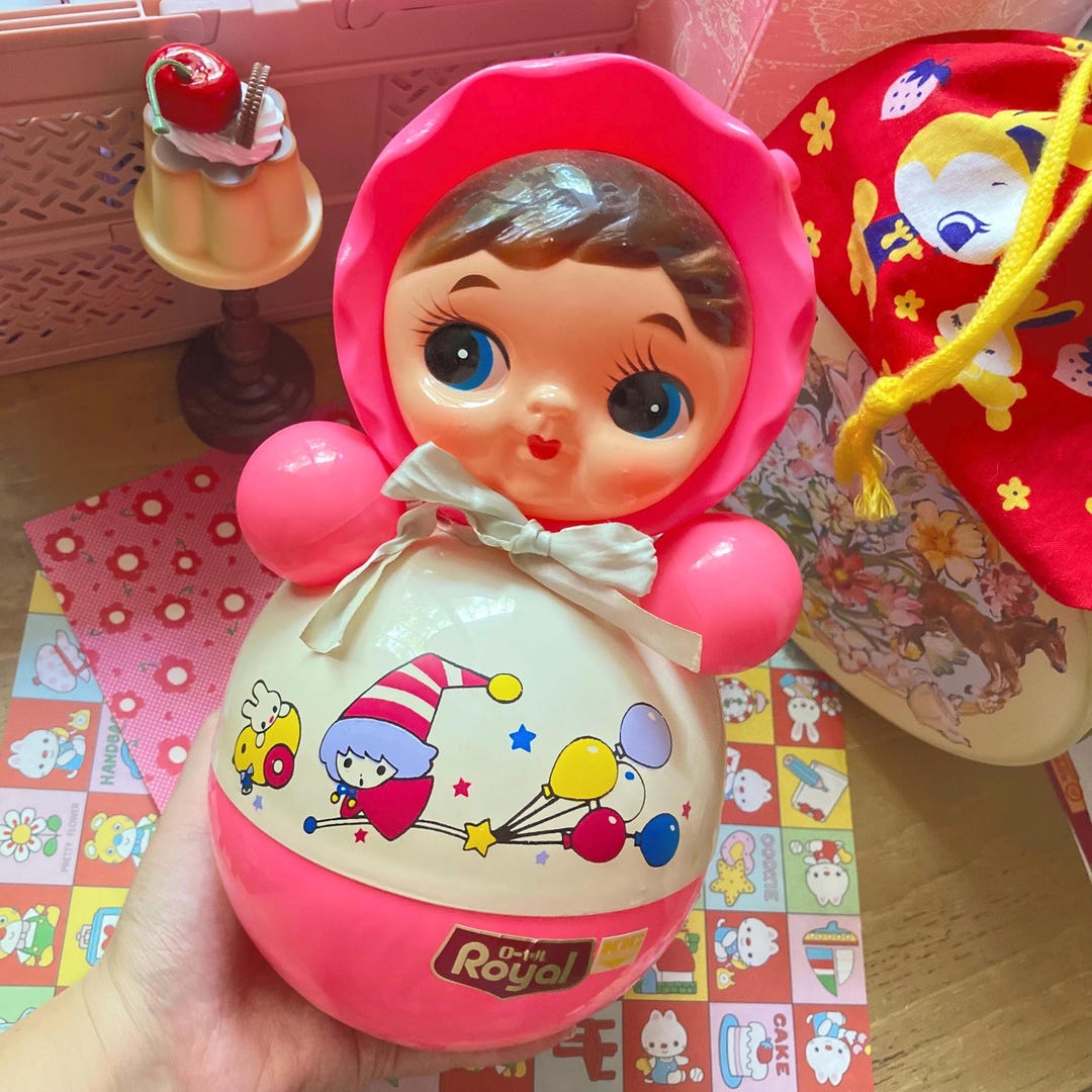 Cute Vintage 10 Pink & White Roly Poly Doll Showa Retro Kitschy Toddler ...