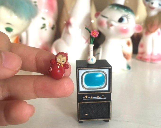 Cute Japanese Retro Showa Era Tiny Miniature Roly Poly Doll, Vase and ...