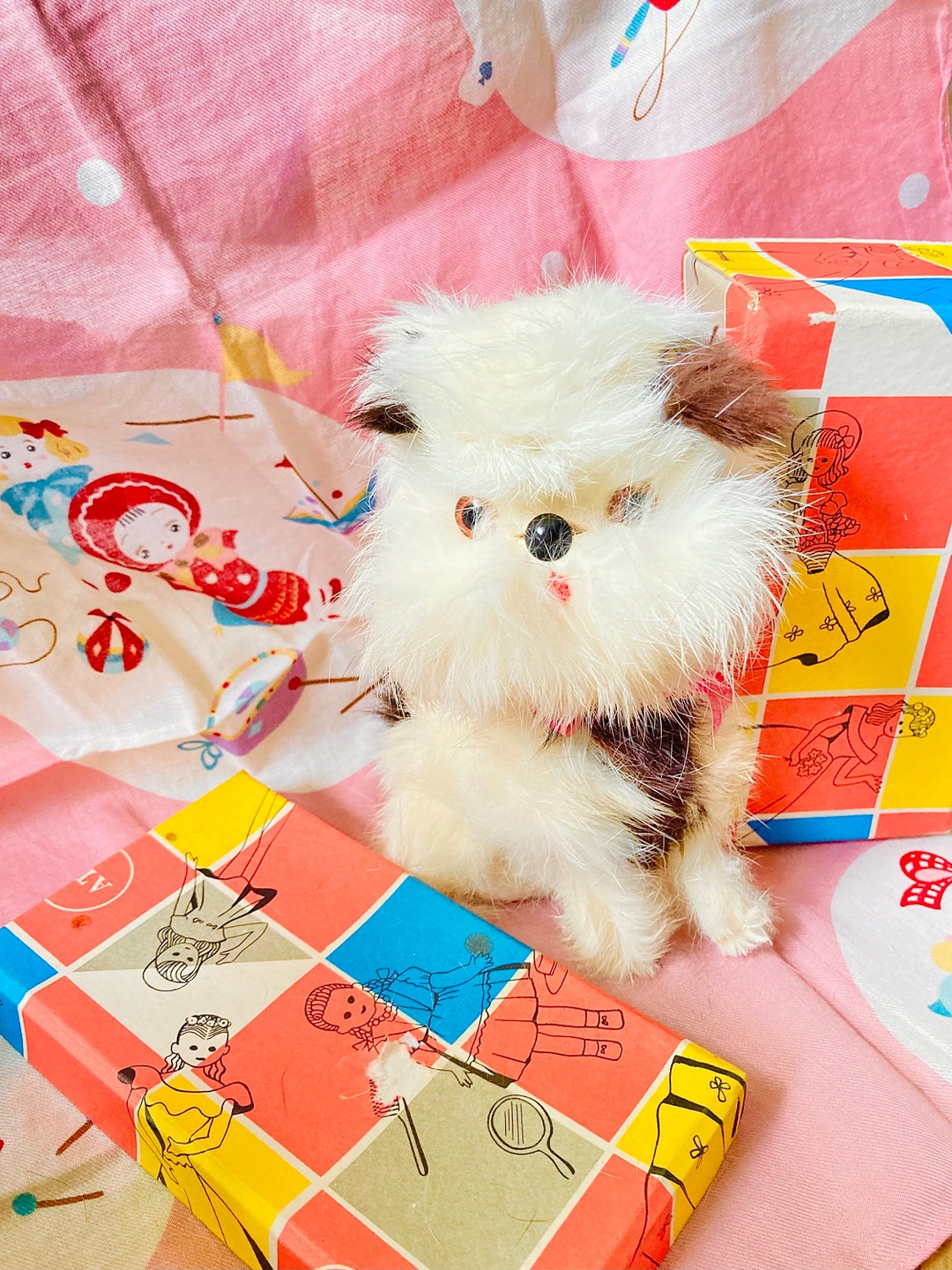 Cute Japanese Vintage Kitschy Long Fluffy Fur Hair Small Puppy Dog ...