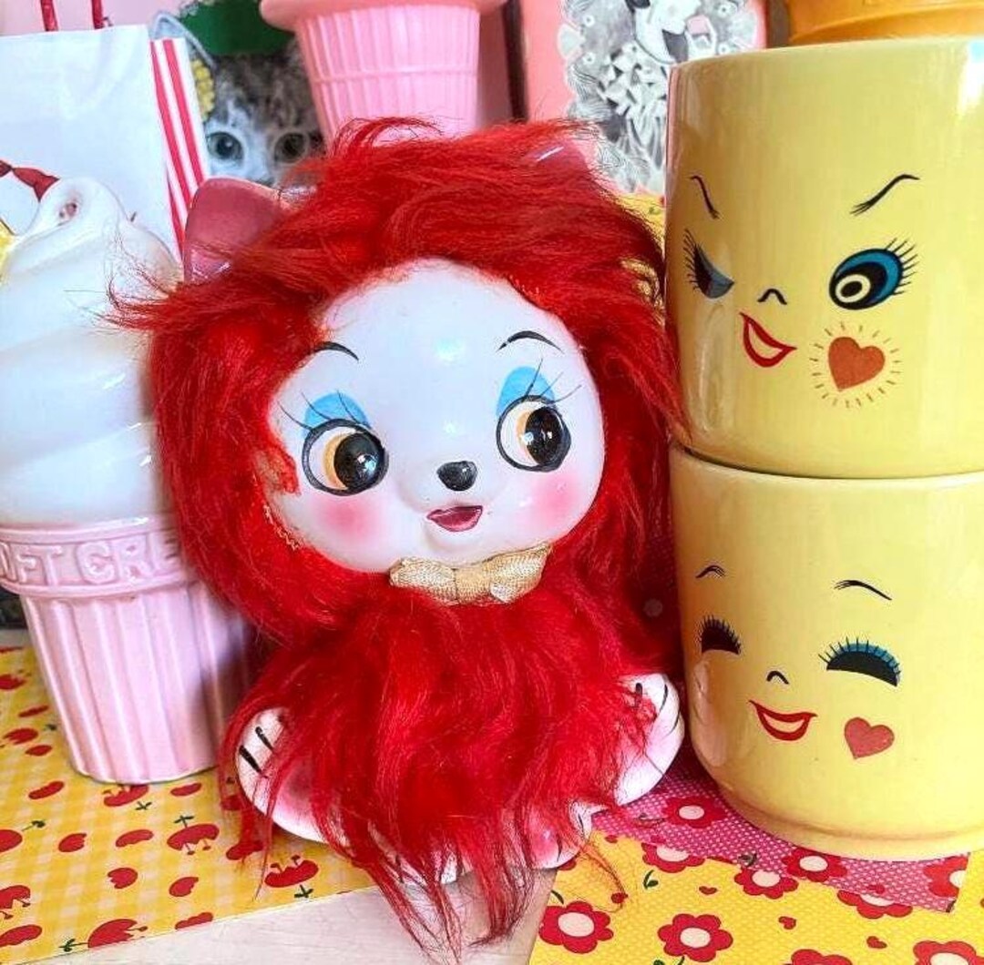 Cute Vintage 1960s Rare Kitschy Red Kitty Cat Fluffy Fur Hair Original ...