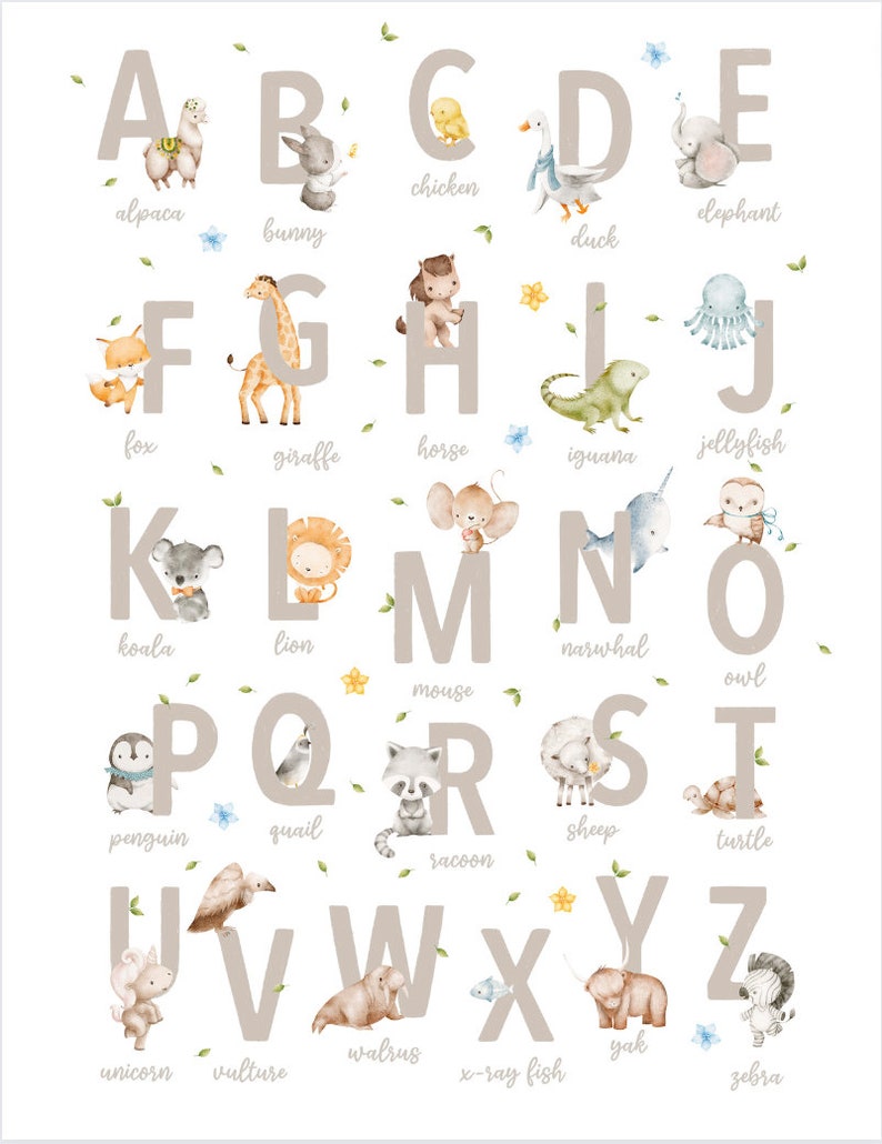 Animal Posters, Alphabet Poster, Printable 8x10 - Etsy UK
