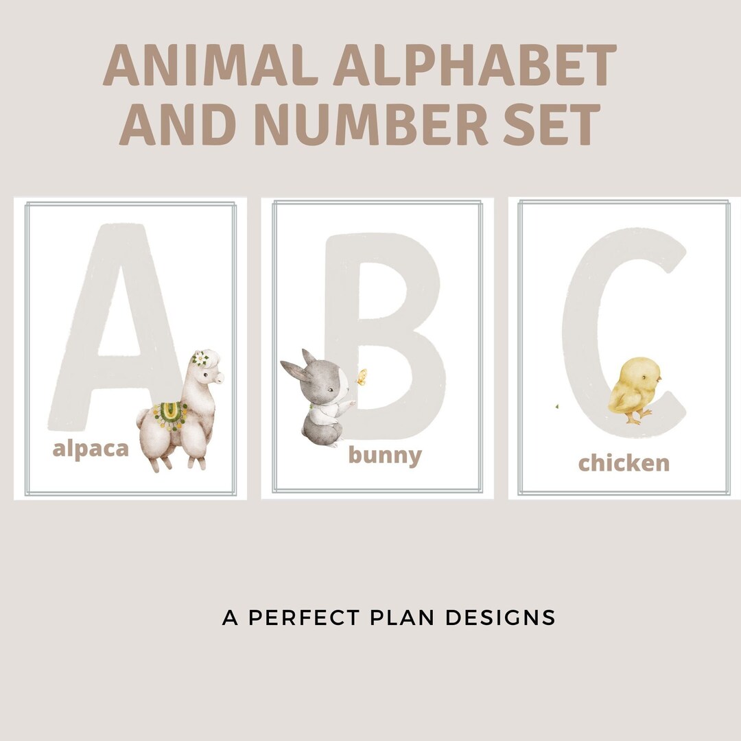 Animal Alphabet, Printable, Neutral Colors, Counting 1-10 - Etsy