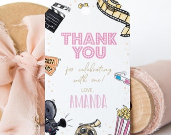 Editable Movie Night Birthday Thank You Tags Favor Tags Popcorn Party ...