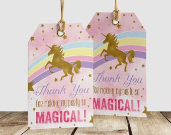 Magical Unicorn Birthday Favor Thank You Gift Tag 2x3 DIY | Etsy