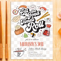 Personalized Hibachi Sushi Invitation, Japanese Asian Sushi Party ...