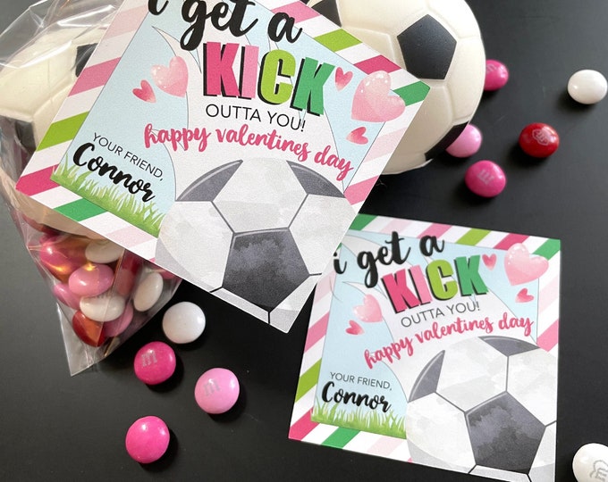 EDITABLE Valentines, Soccer Football I Get a Kick Outta You Valentines ...