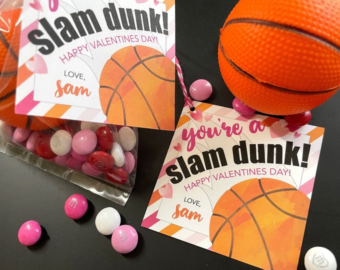 EDITABLE Valentines, Basketball You're a Slam Dunk Valentines Day Kids ...