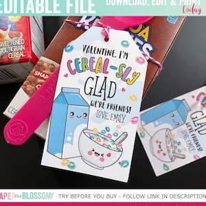 EDITABLE Cereal Valentines Day Kids Gift Tag - Valentines Classroom ...