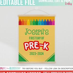 EDITABLE First Day of Pre-k Crayon School Custom Sign - Back to School ...