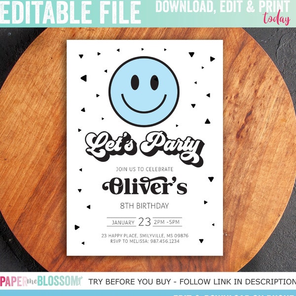 Smiley Face First Birthday Invitation - Etsy