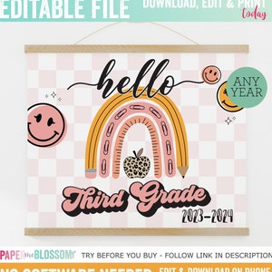 EDITABLE First Day of School Retro Rainbow Custom Sign ANY GRADE Back ...