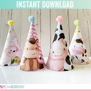 INSTANT DOWNLOAD Farm Animal Birthday Hats - Cow Horse Pig Sheep Farm ...