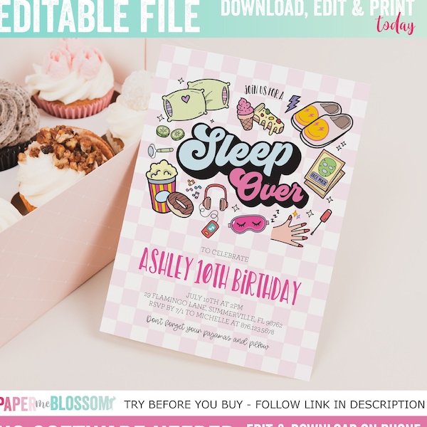 Girls Sleep Over Birthday Invite - Etsy