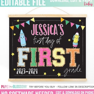 EDITABLE First Day of School FIRST GRADE Custom Sign/back to School ...