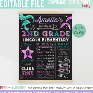 EDITABLE First Day of School Mermaid Sign - Back to School Chalkboard ...