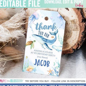 EDITABLE Ocean One-der the Sea Favor Thank You Gift Tag - Under the Sea ...