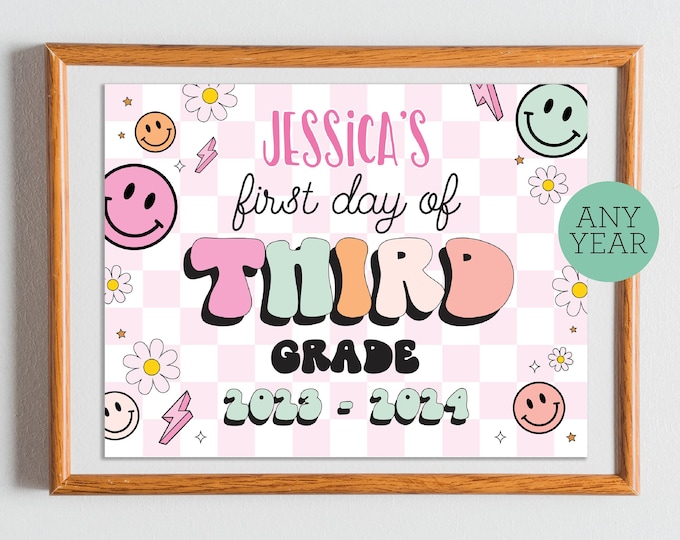 EDITABLE First Day of School Retro Custom Sign ANY GRADE Back to School ...