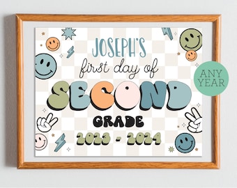 EDITABLE First Day of School Retro Apple Custom Sign ANY GRADE Back to ...