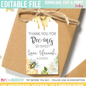EDITABLE A Little Bee Baby Shower Favor Thank You Gift Tag - Mommy to ...