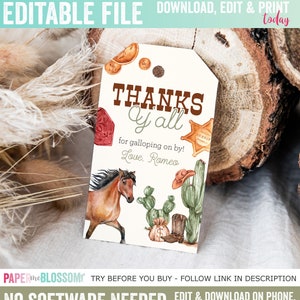 Editable Cowboy First Rodeo Birthday Thank You Favor Tag - Boy Wild ...