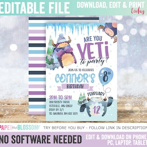 EDITABLE Are You Yeti to Party Invitation - Winter Snow Yeti Pine Tree ...