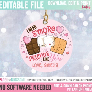 EDITABLE I Need S'more Friends Like You Valentines Day Kids Gift Tag ...