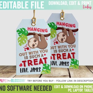 EDITABLE Sloth Hanging Out With You is Such a Treat Valentines Day Kids ...