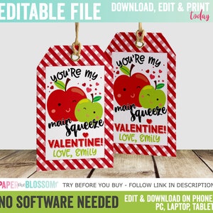 EDITABLE You're My Main Squeeze Applesauce Valentines Day Kids Gift Tag ...