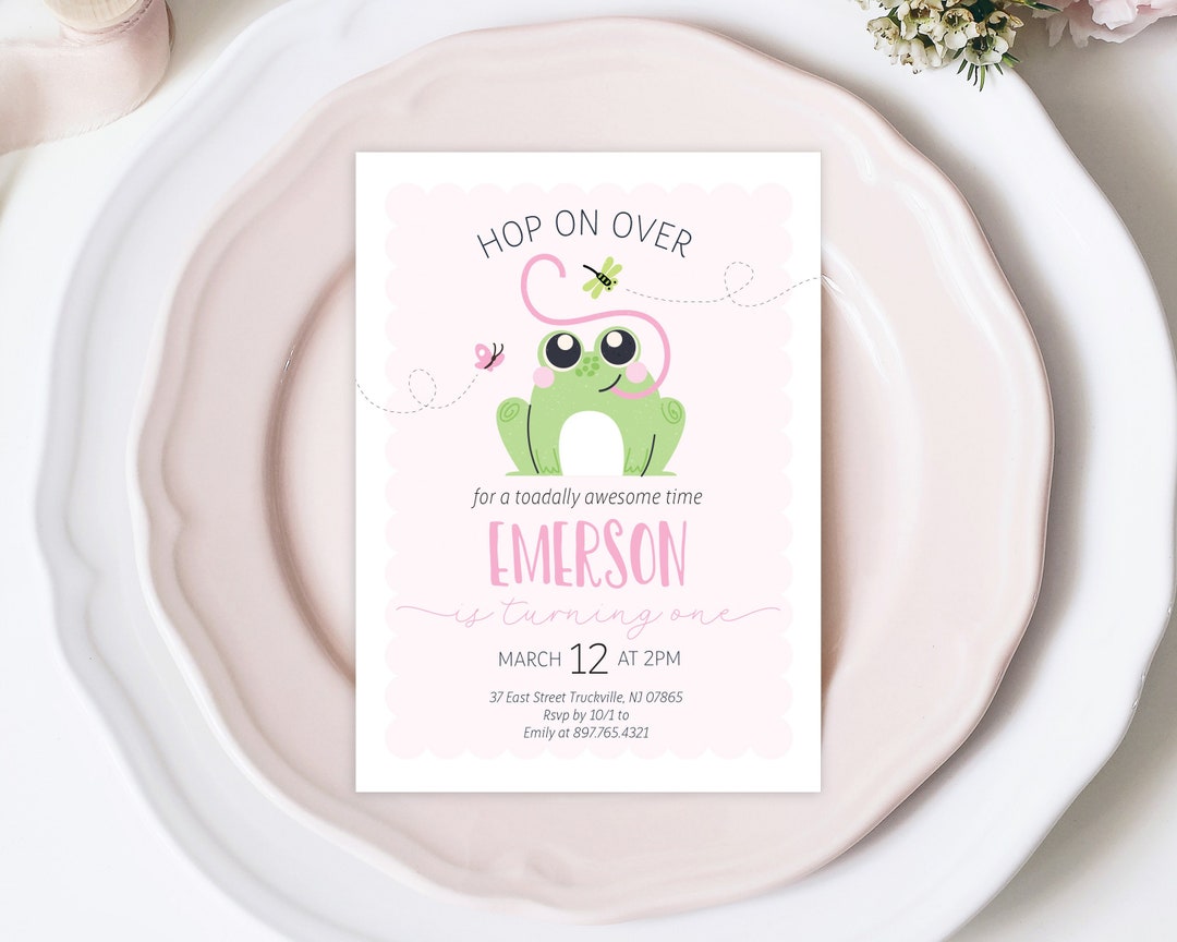 Editable Hop on Over Girl Frog Birthday Invitation - Frog Birthday Girl ...