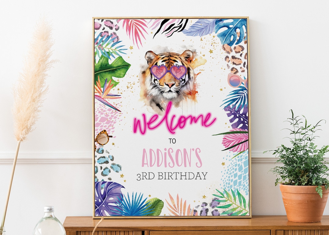 EDITABLE Calling All Party Animals Tiger Welcome Sign - Neon Sign Wild ...