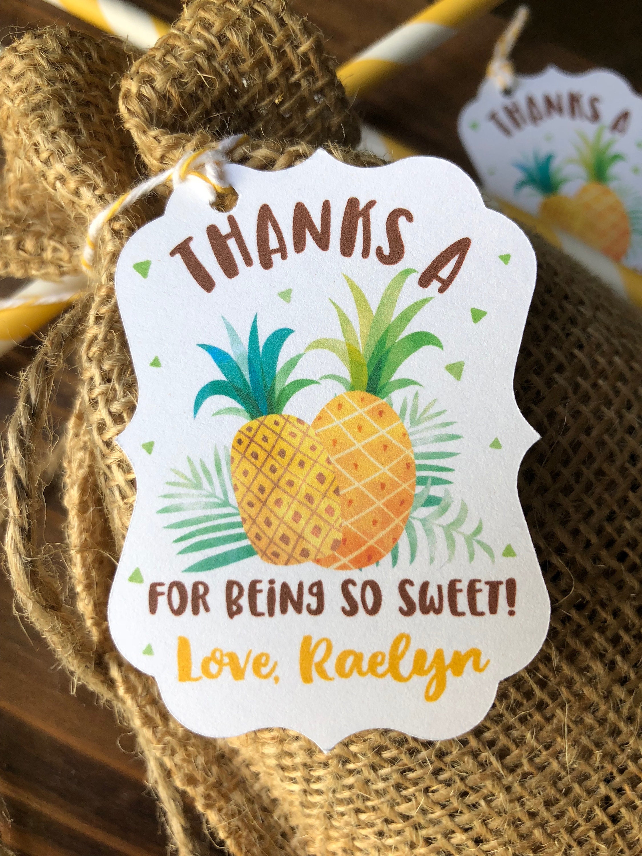 12 Tropical Summer Pineapple Thank You Party Favor Tags - CUSTOM ...