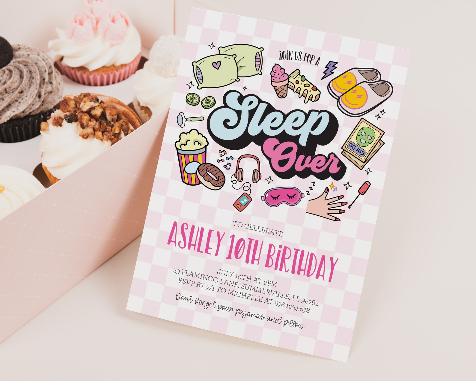 EDITABLE Retro Groovy Girl Sleep Over Party Birthday Favor Thank You ...