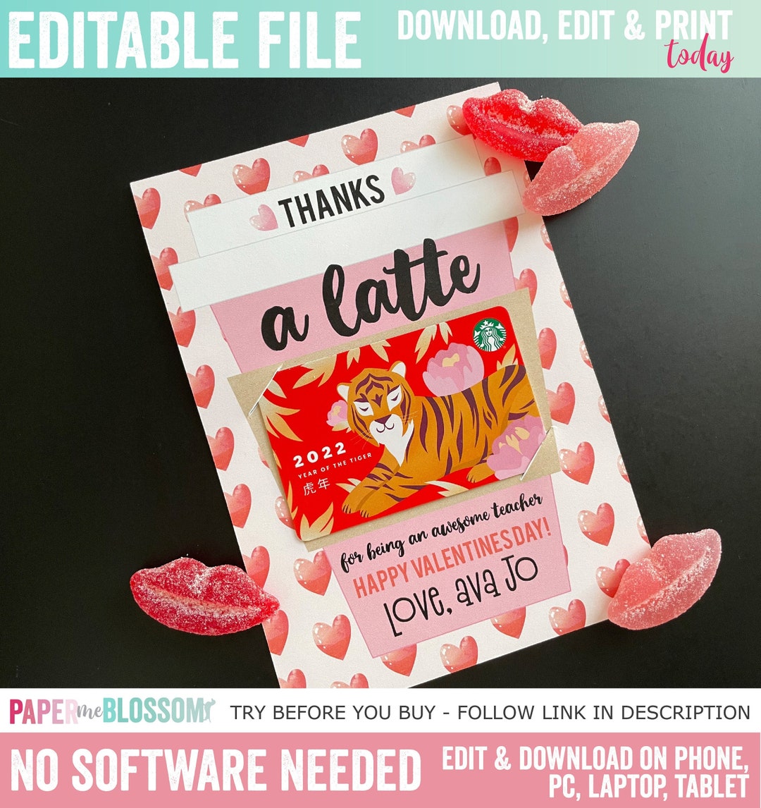 EDITABLE Valentine Thanks a Latte Teacher School Gift - Valentines ...