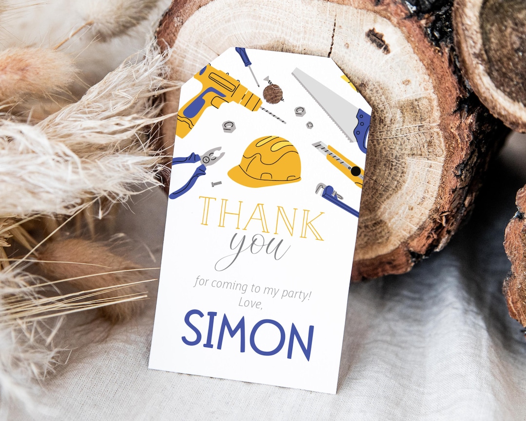 Editable Boys Tools Birthday Thank You Favor Gift Tag Handyman Blue and ...
