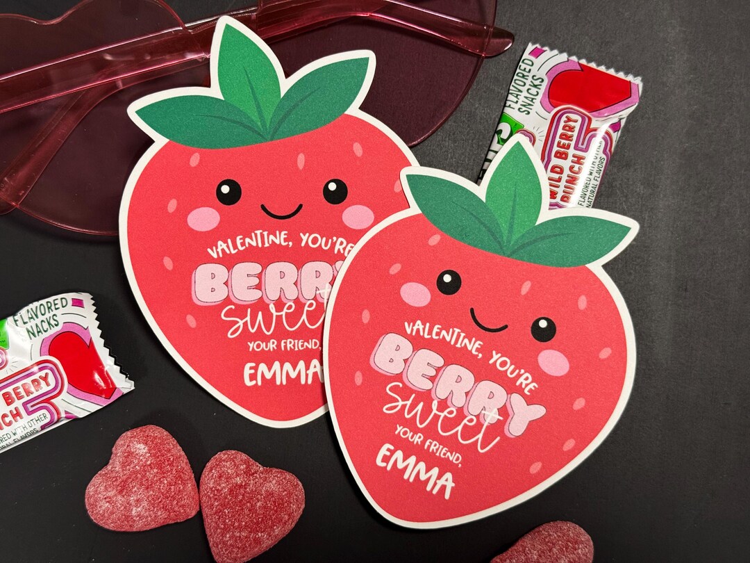 EDITABLE Valentine's You're Berry Sweet Strawberry Valentines Day Kids ...