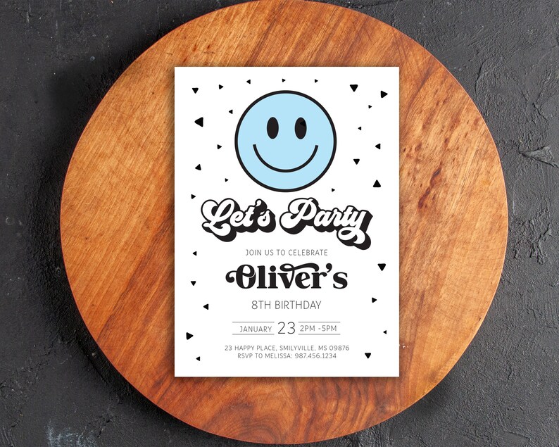 Blue Smiley Face Happy Birthday Banner Smiley Face Retro - Etsy