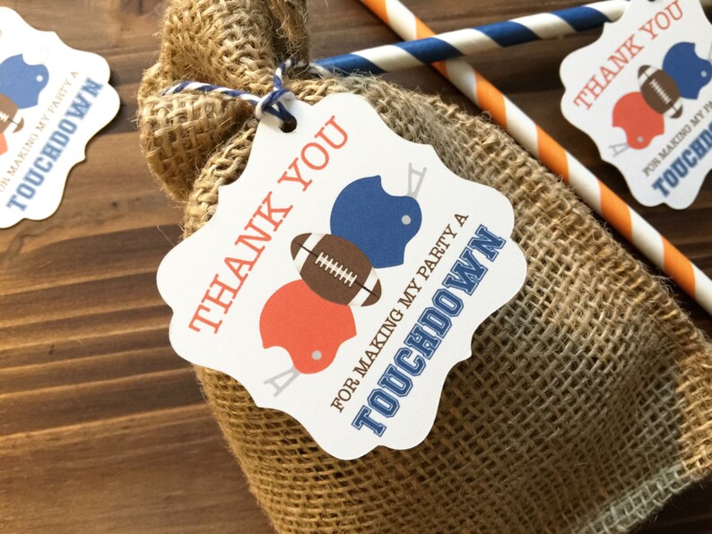 12 Football Touchdown Birthday Party Favor Thank You Tags CUSTOM COLORS ...