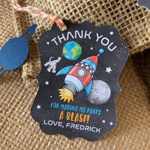 12 Astronaut Outer Space Rocket Moon Birthday Favor Thank You Tag ...