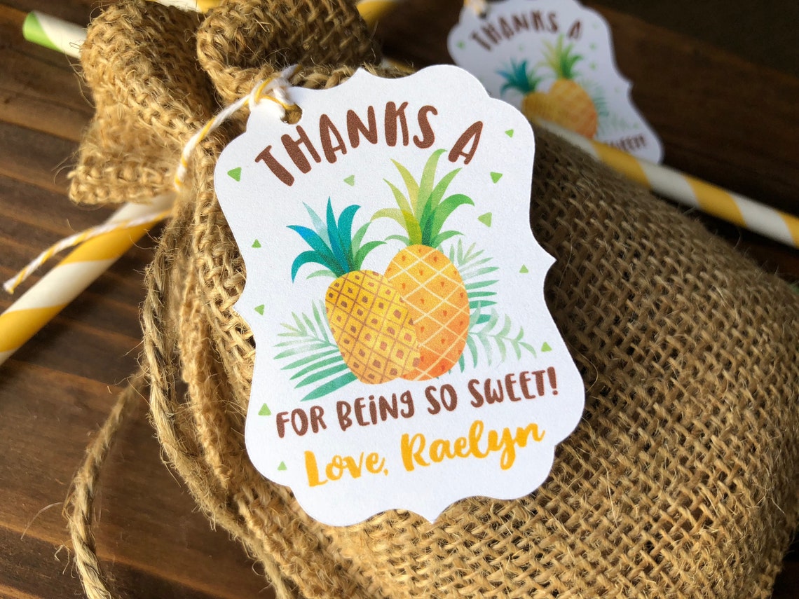 12 Tropical Summer Pineapple Thank You Party Favor Tags - CUSTOM ...