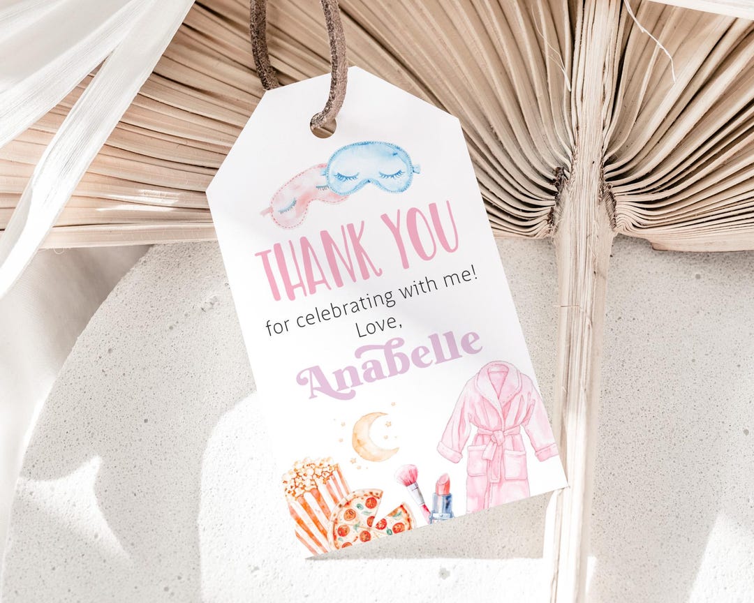 EDITABLE Sleepover Girls Party Birthday Favor Thank You Gift Tag ...
