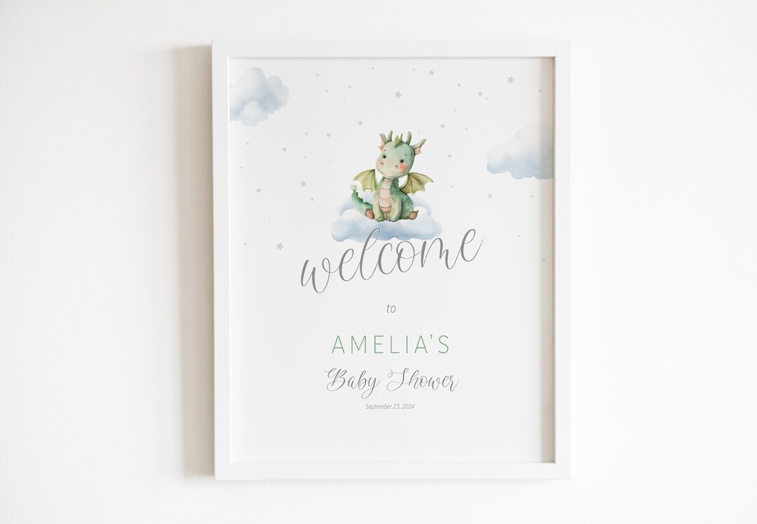 EDITABLE A Little Dragon is on the Way Baby Shower Welcome Poster ...