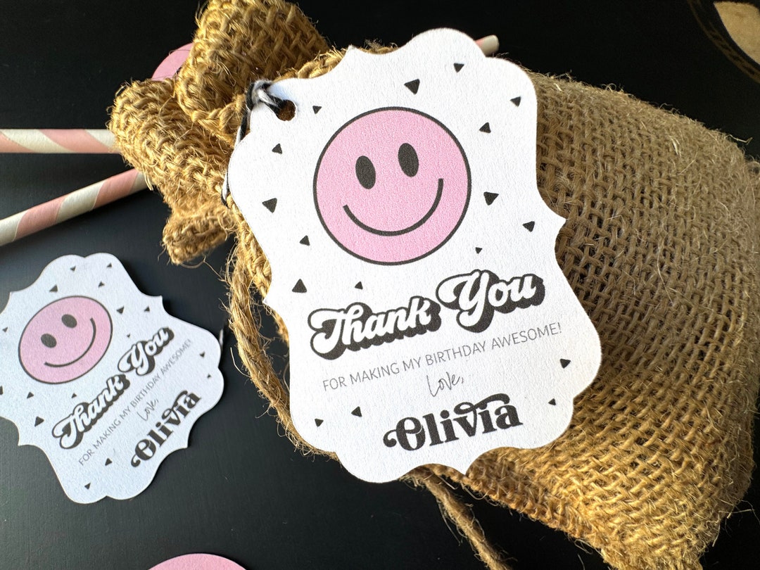 12 Retro Smiley Face Favor Thank You Tag - Pink Smiley Face Preppy ...