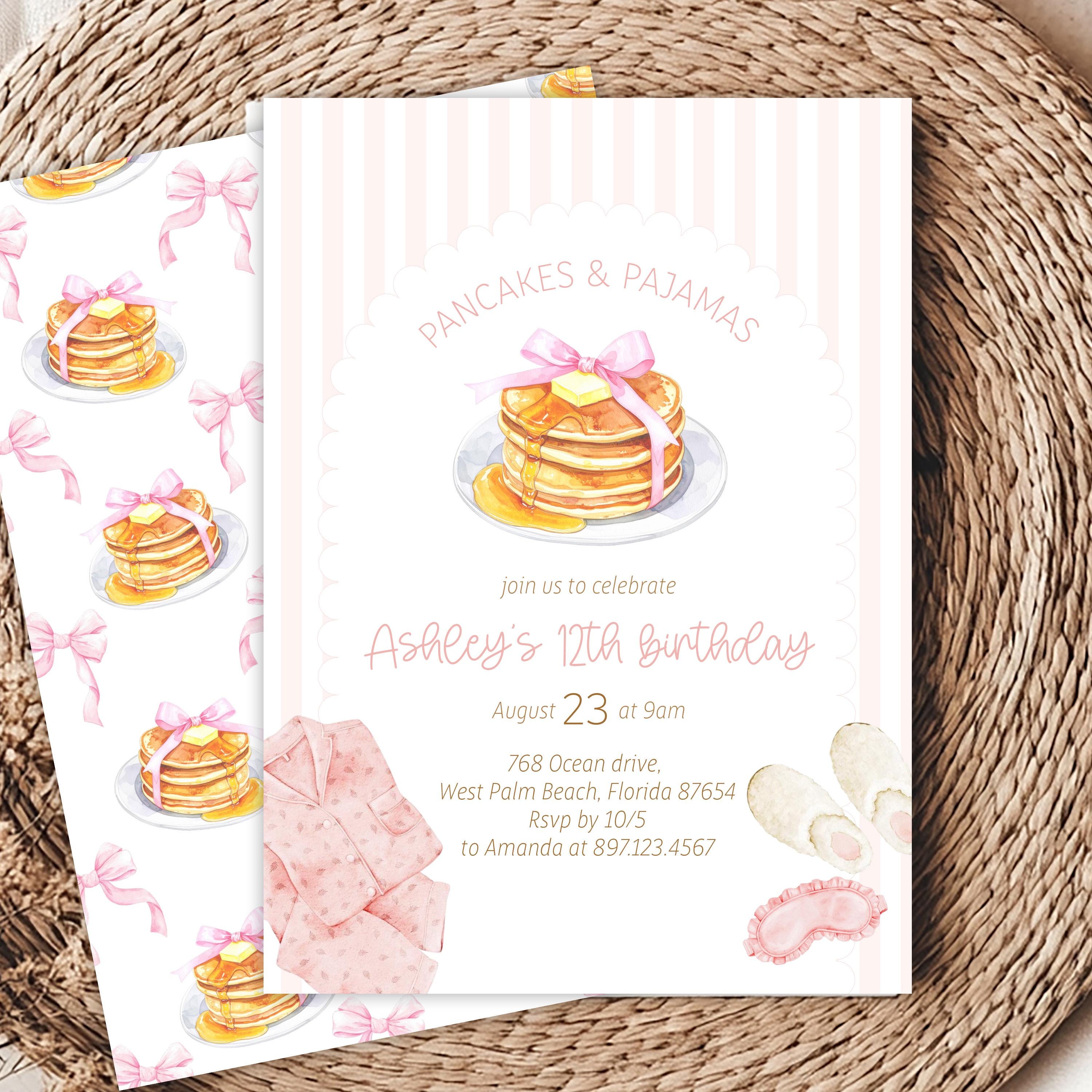 Editable Pancakes and Pajamas Birthday Invitation - Girl Pancake Brunch ...