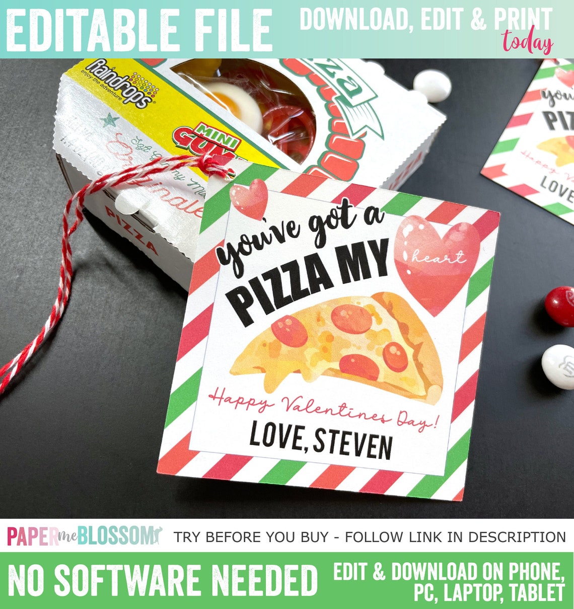 EDITABLE Valentine You Got a Pizza My Heart Kids Gift Tag | Etsy