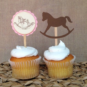 Rocking Horse Vintage Pink Birthday/baby Shower Cupcake Toppers - Etsy