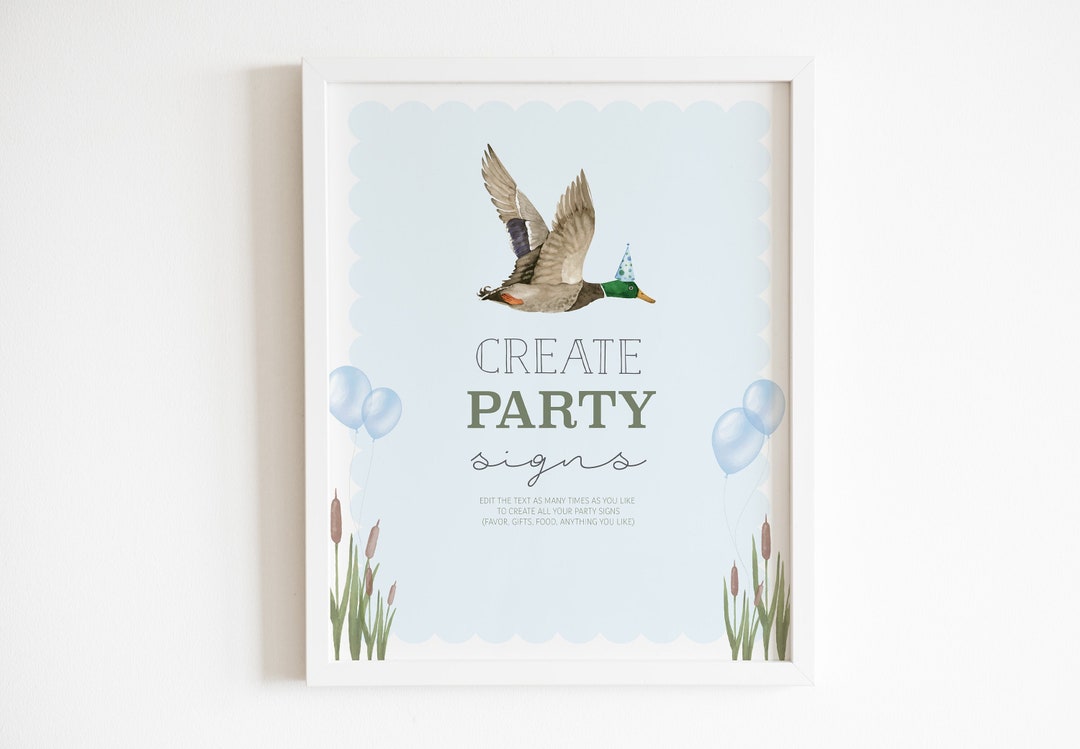 EDITABLE One Lucky Duck Birthday Custom Sign - Mallard Duck Party Signs ...