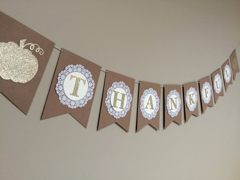 Thanksgiving Day Gold Glitter Banner - Thanksgiving Day Dinner ...
