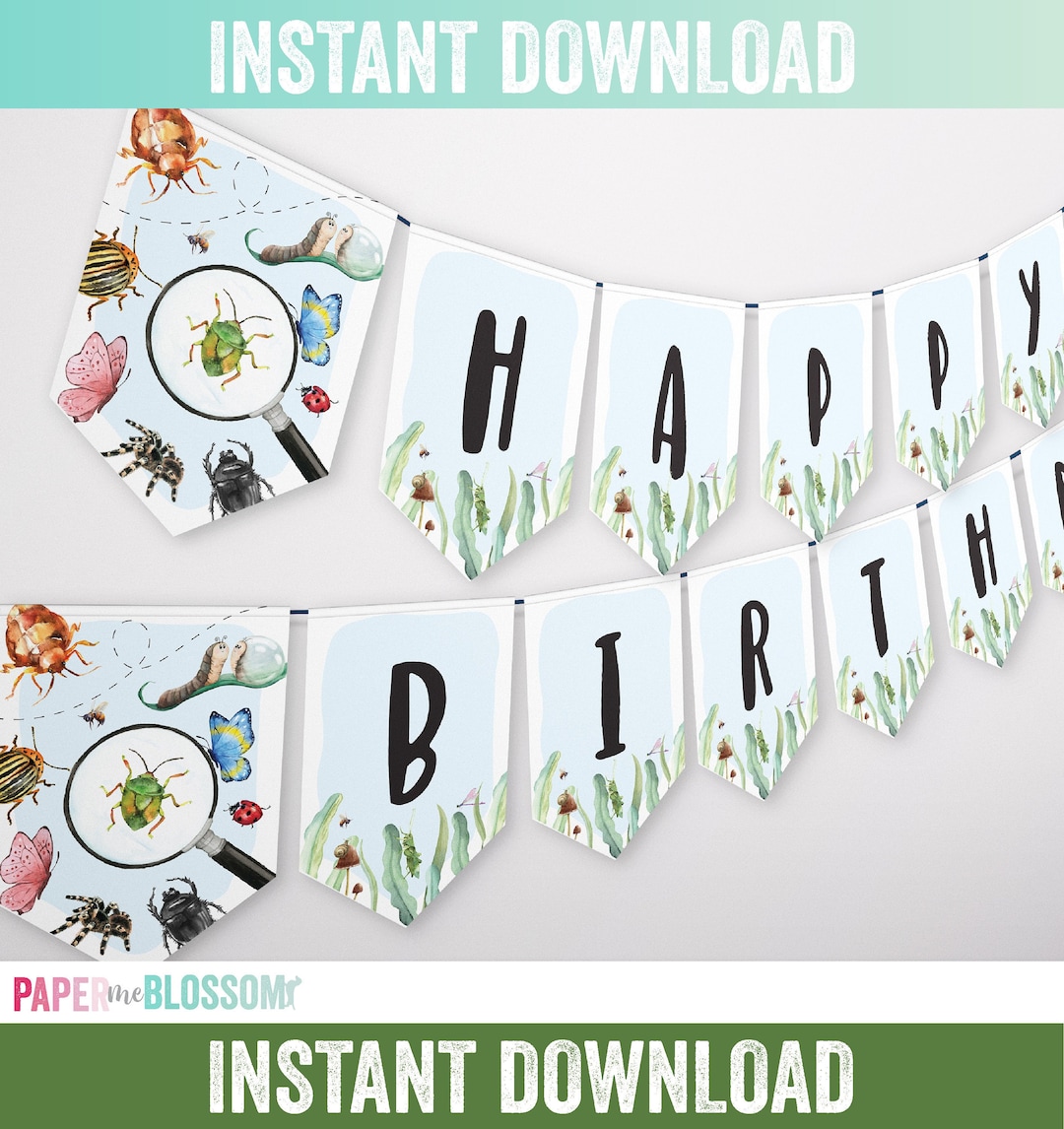 Buzz Hop Crawl Bug Birthday Banner - Insect Nature Outdoor Printable ...